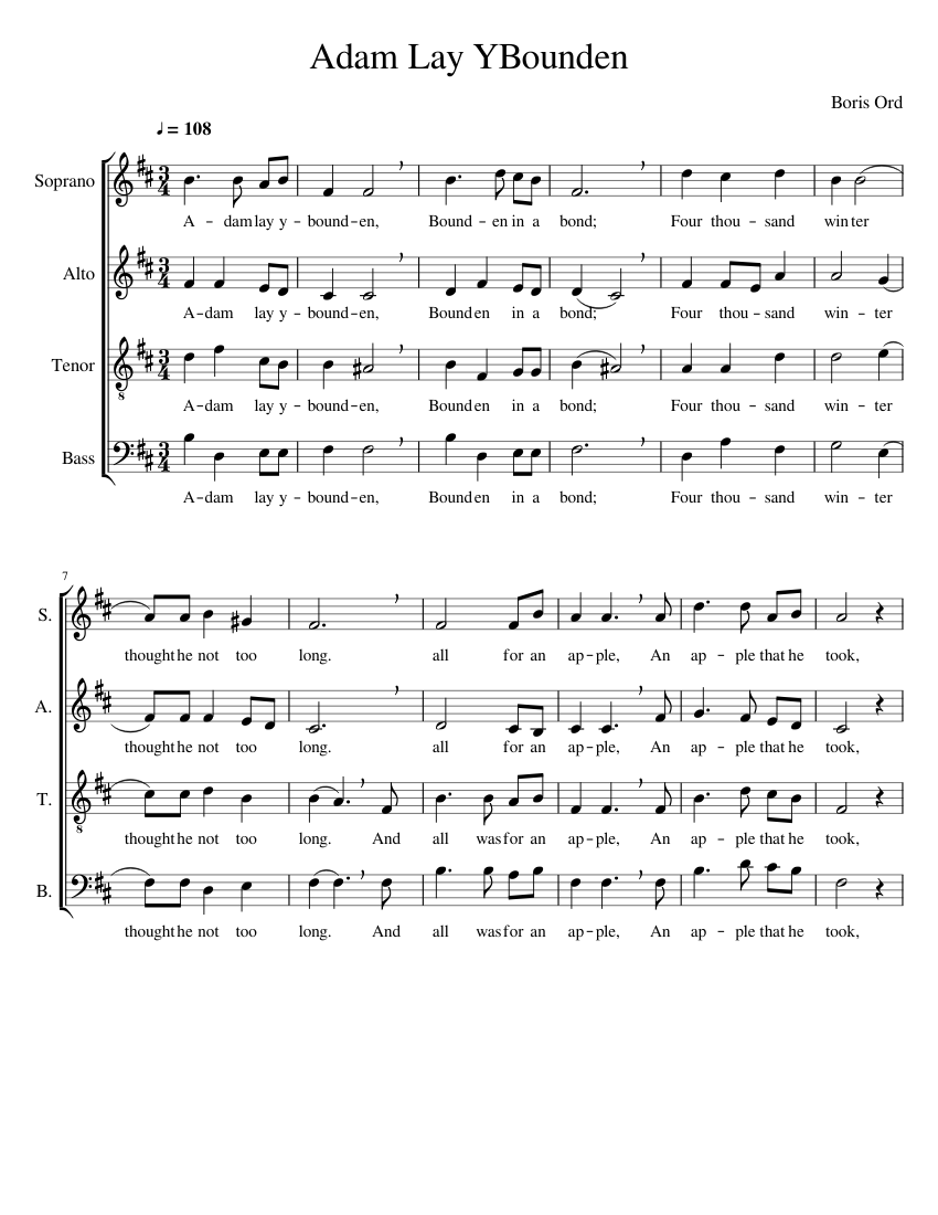 Adam Lay YBounden Sheet Music for Soprano, Alto, Tenor, Bass voice & more instruments (Mixed ...