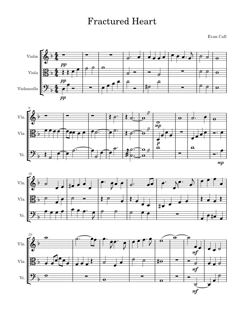 Fractured Heart – Evan Call Sheet Music for Violin, Viola, Cello ...