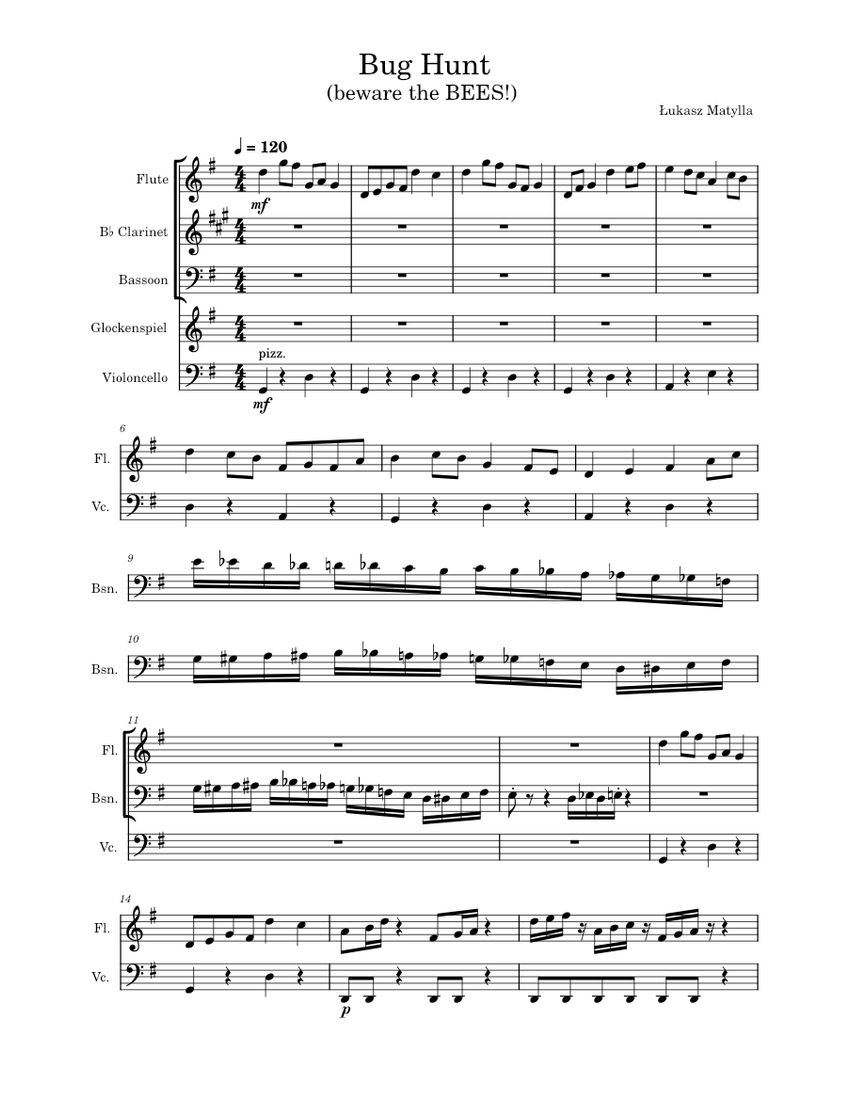 Bug Hunt Sheet music for Flute, Clarinet in b-flat, Bassoon ...
