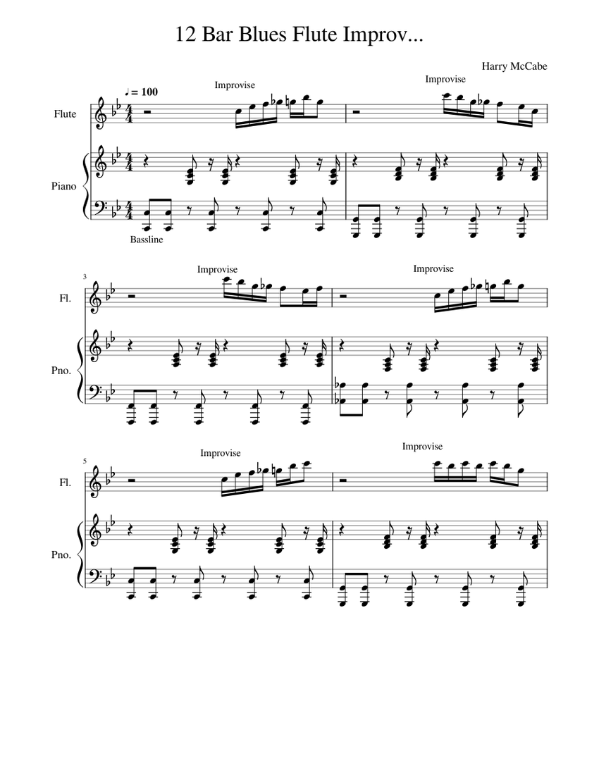 12 Bar Blues Flute Improv... Sheet music for Piano, Flute (Solo ...