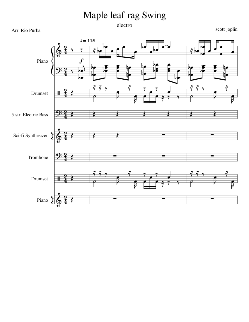 Maple leaf rag Swing electro Sheet music for Piano, Trombone, Bass ...