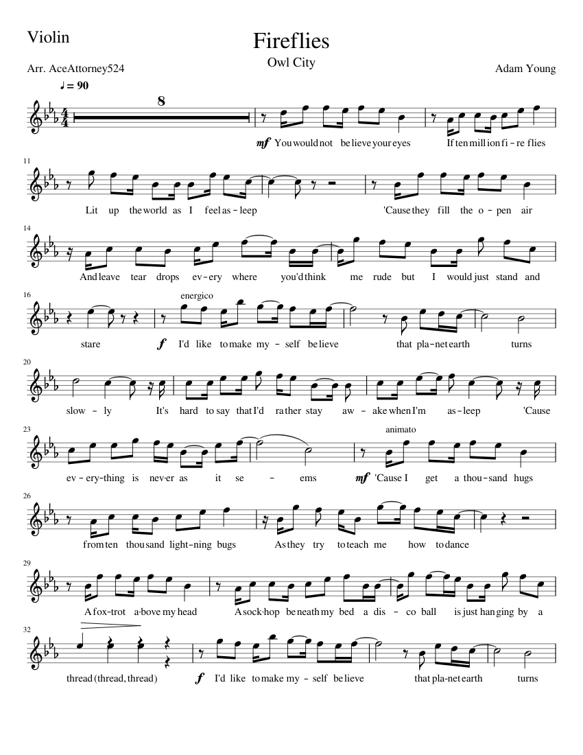 Fireflies 1 Sheet Music for Violin (Solo) | MuseScore.com