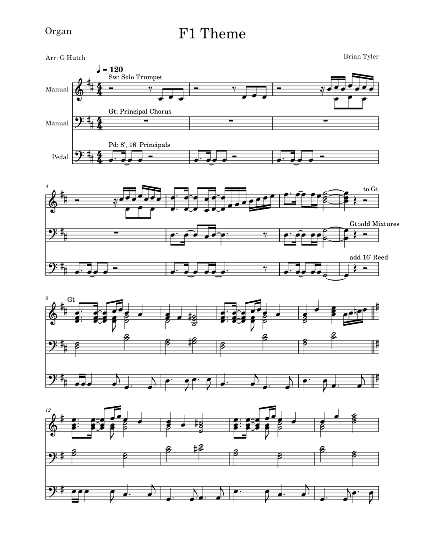 F1 Theme Organ - Brian Tyler Sheet music for Piano (Solo) | Musescore.com
