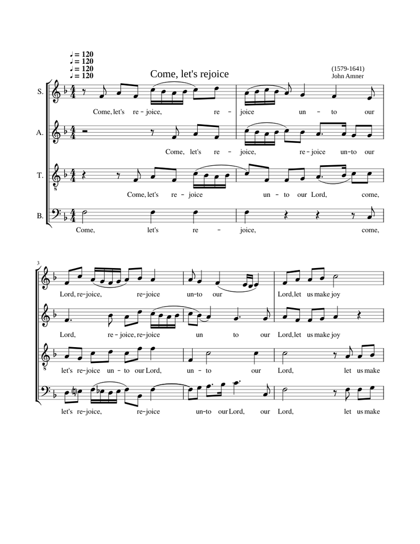 Come, let's rejoice - John Amner Sheet Music for Soprano, Alto, Tenor ...