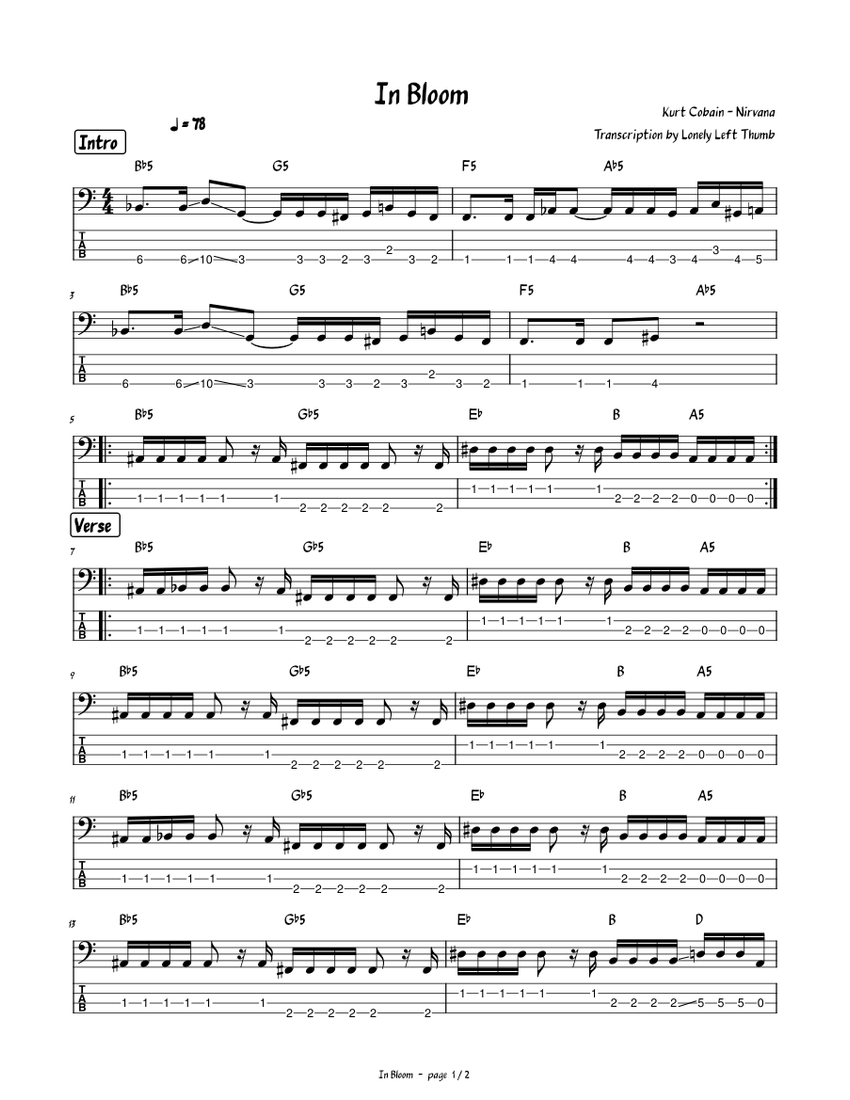 In Bloom by Nirvana Sheet music for Bass guitar (Solo) | Musescore.com