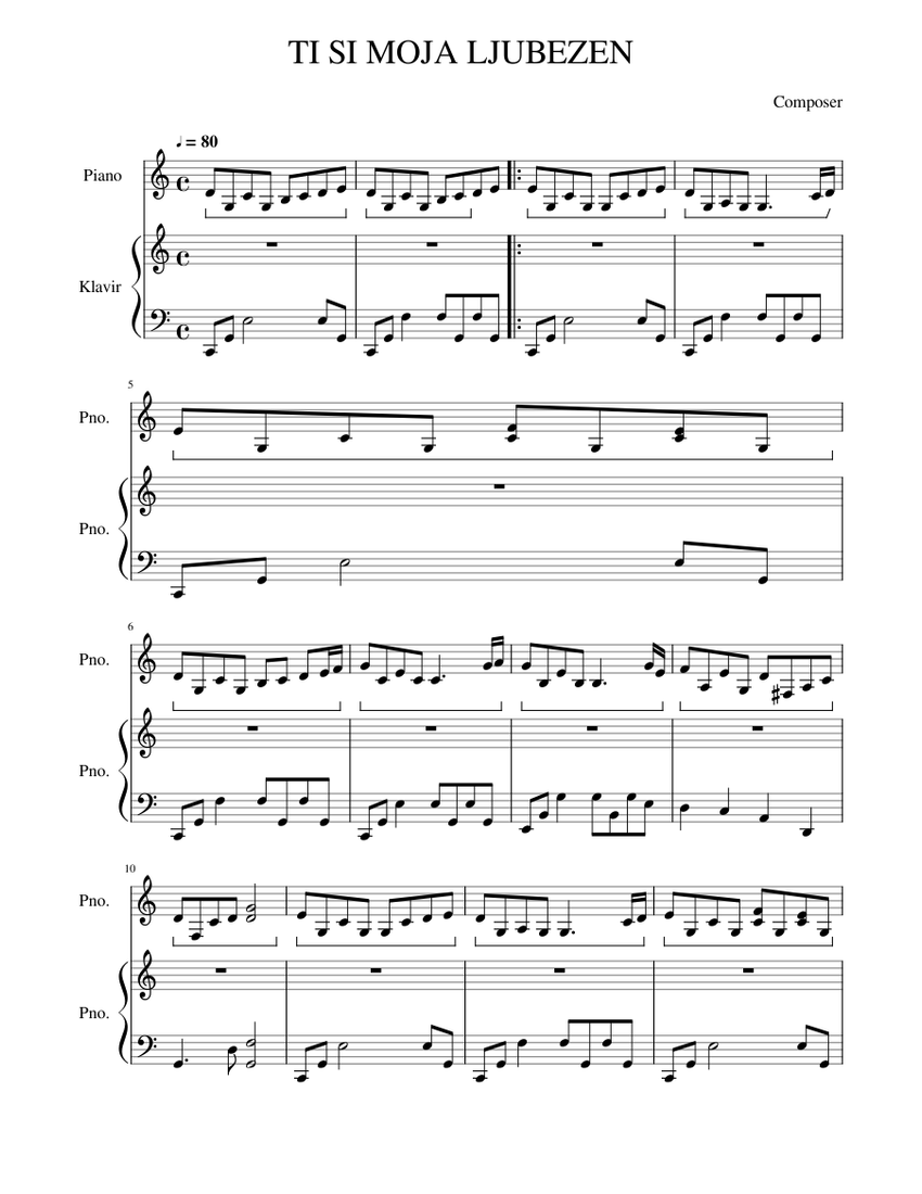 TI_SI_MOJA_LJUBEZEN Sheet Music for Piano (Piano Duo) | MuseScore.com