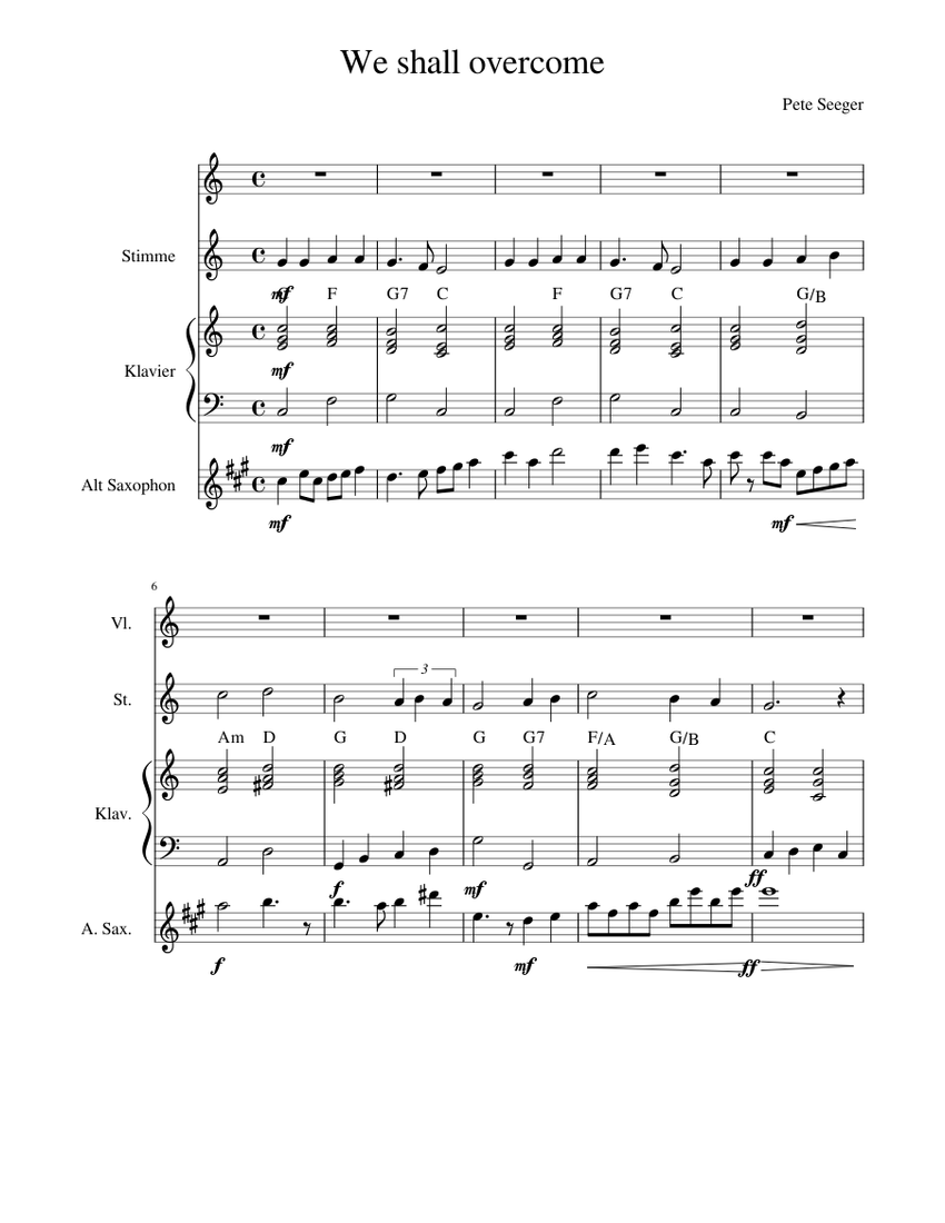 We shall overcome Alt Sax Sheet music for Piano, Vocals, Saxophone alto ...
