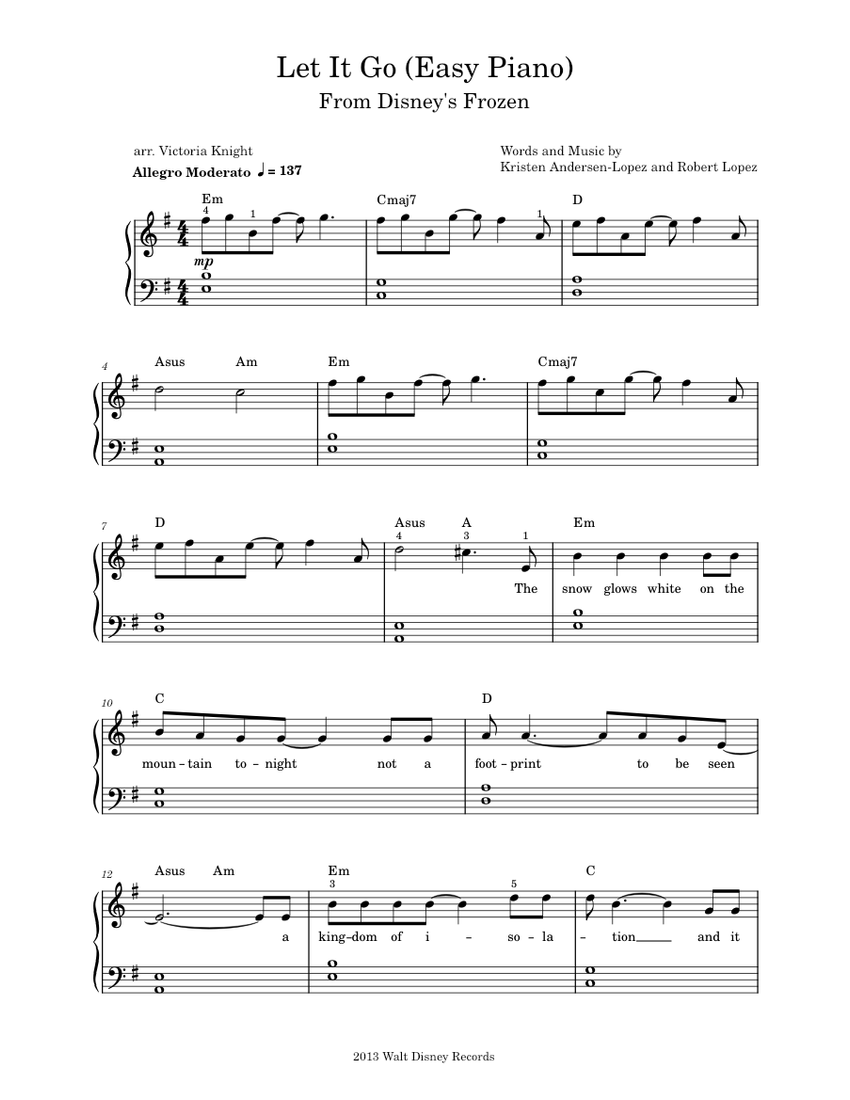Let It Go – Idina Menzel (Beginner Ver.) Sheet Music with Chords for ...