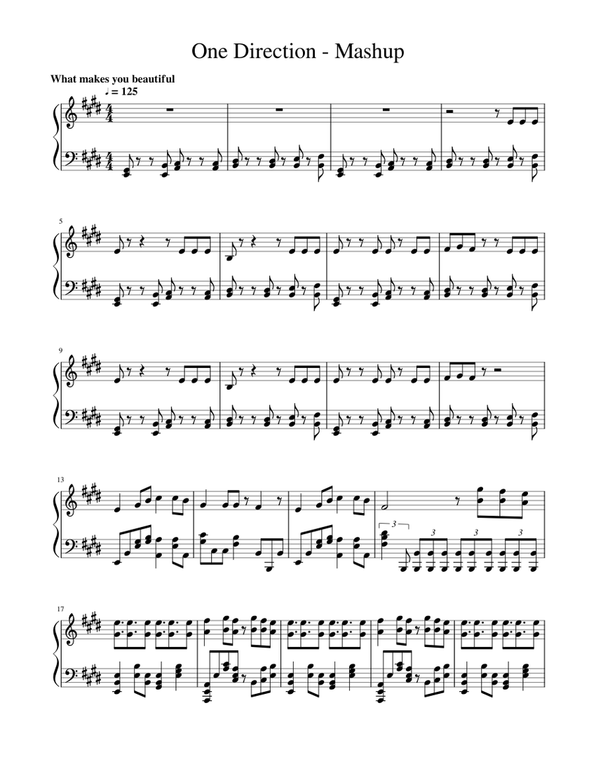 One Direction - Mashup Sheet Music for Piano (Solo) | MuseScore.com