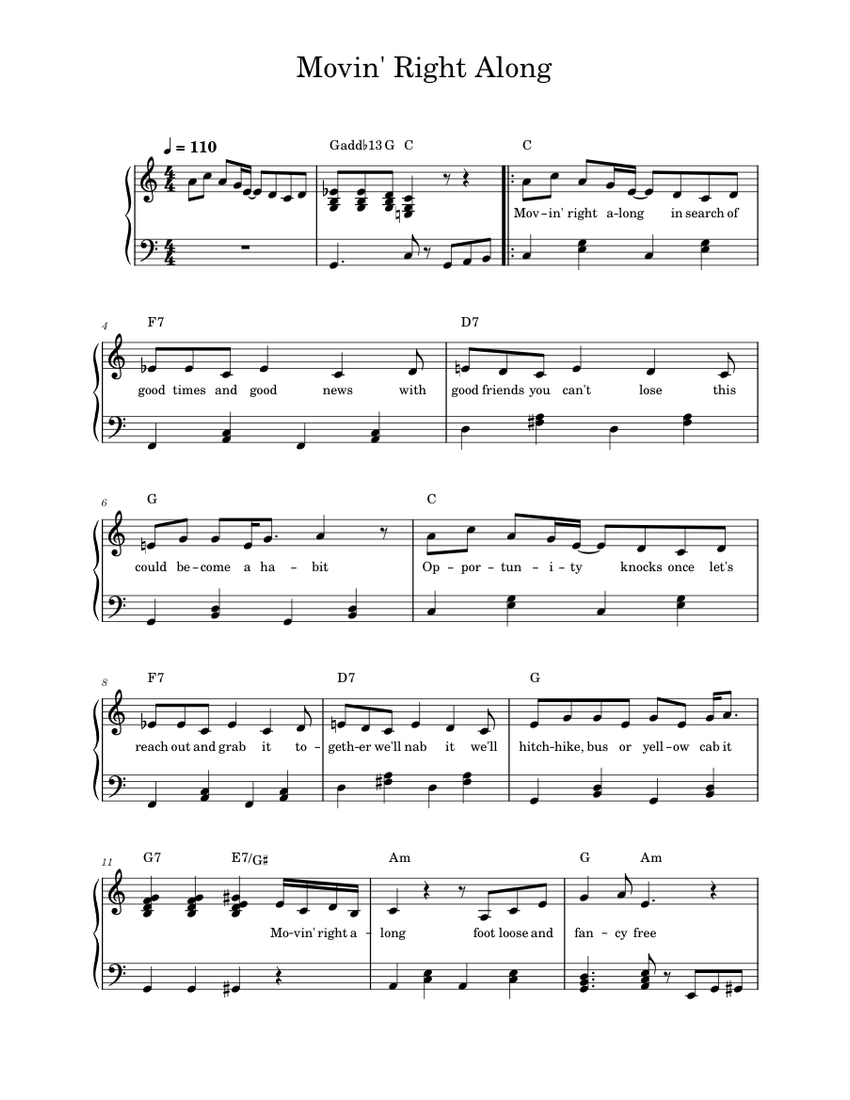 Movin' Right Along – The Muppets Sheet Music with Chords for Piano ...