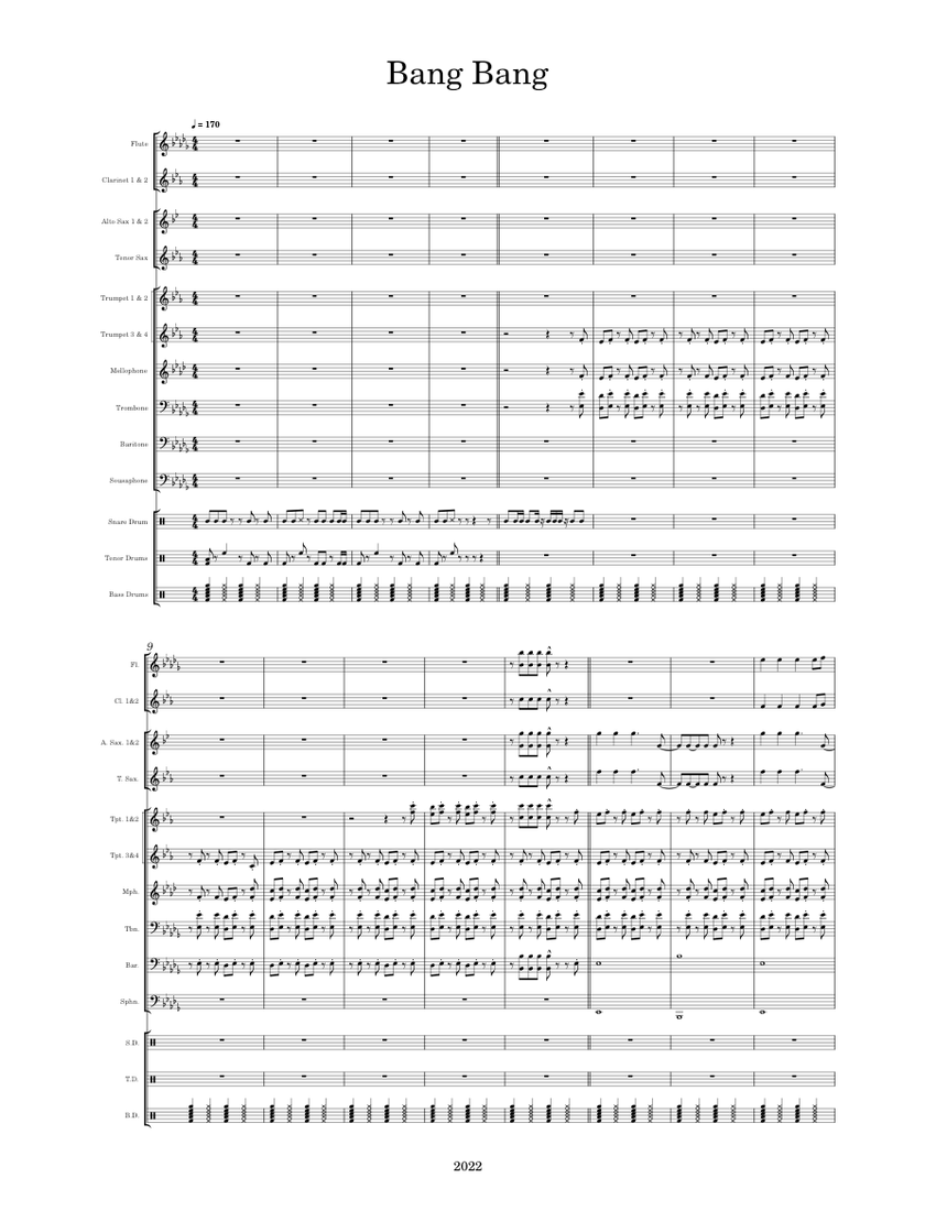 Bang Bang (K'Naan & Adam Levine) Marching Band Arrangment Sheet Music ...