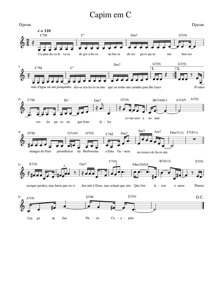 Capim, by Djavan Sheet Music for Piano (Solo) Easy | MuseScore.com