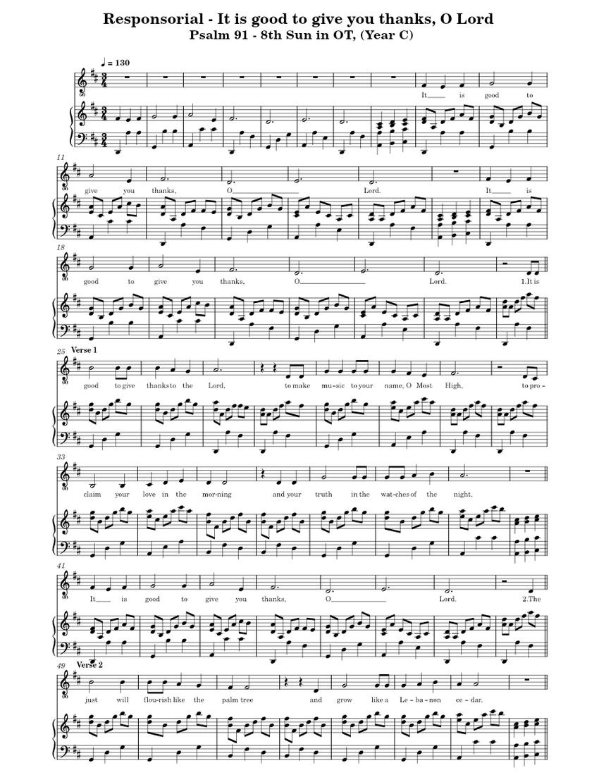 Psalm 91 - It is good to give you thanks, O Lord Sheet music for Piano ...