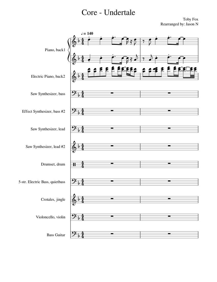 CORE - Undertale Sheet Music for Piano, Cello, Bass guitar, Drum group ...