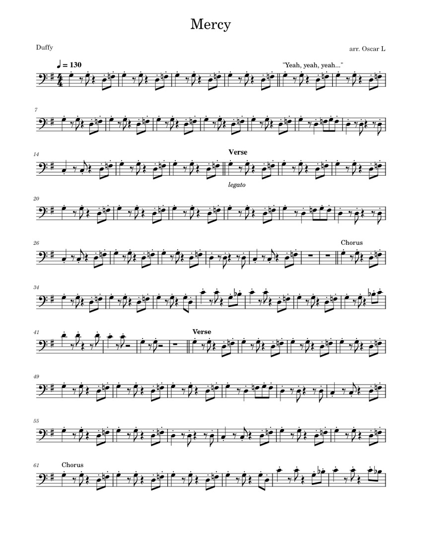 Mercy – Duffy Mercy - Duffy bass guitar Sheet music for Bass guitar ...