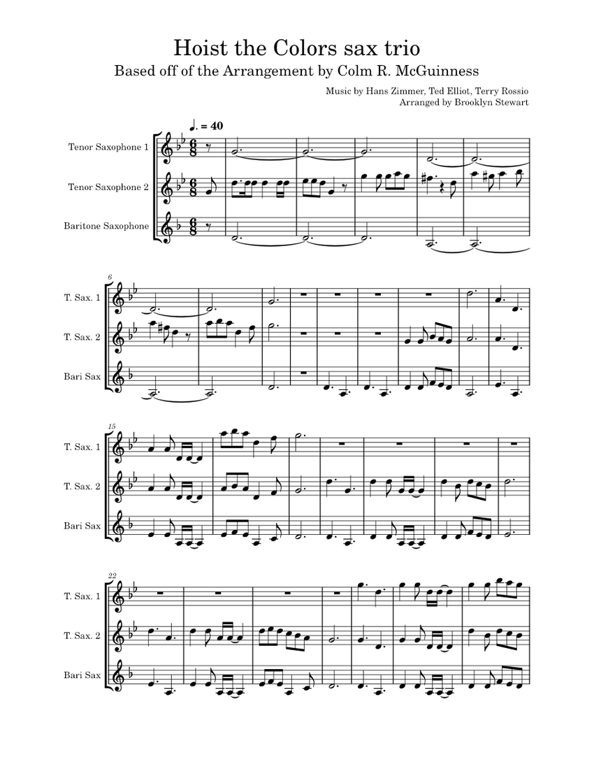 Hoist the colours – Hans Zimmer Hoist the Colors sax trio Sheet Music ...
