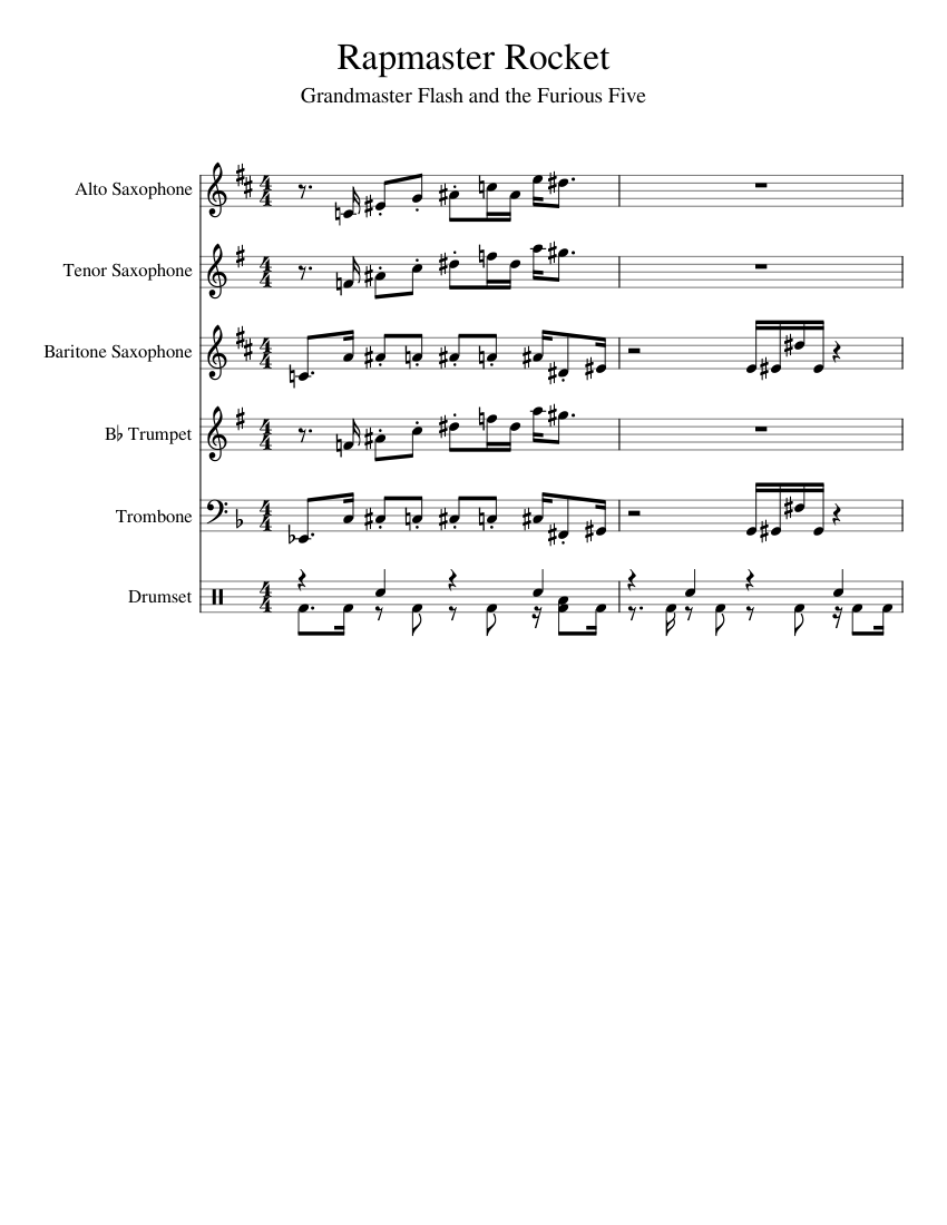 Rapmaster Rocket Sheet music for Trombone, Saxophone alto, Saxophone ...