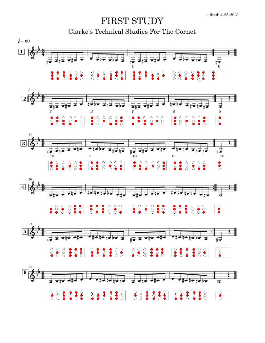 Clarke's Technical Studies For Cornet - First Study Sheet Music for ...