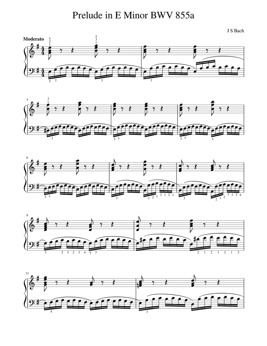 Prelude in E Minor BWV 855a Sheet Music for Piano (Solo) | MuseScore.com