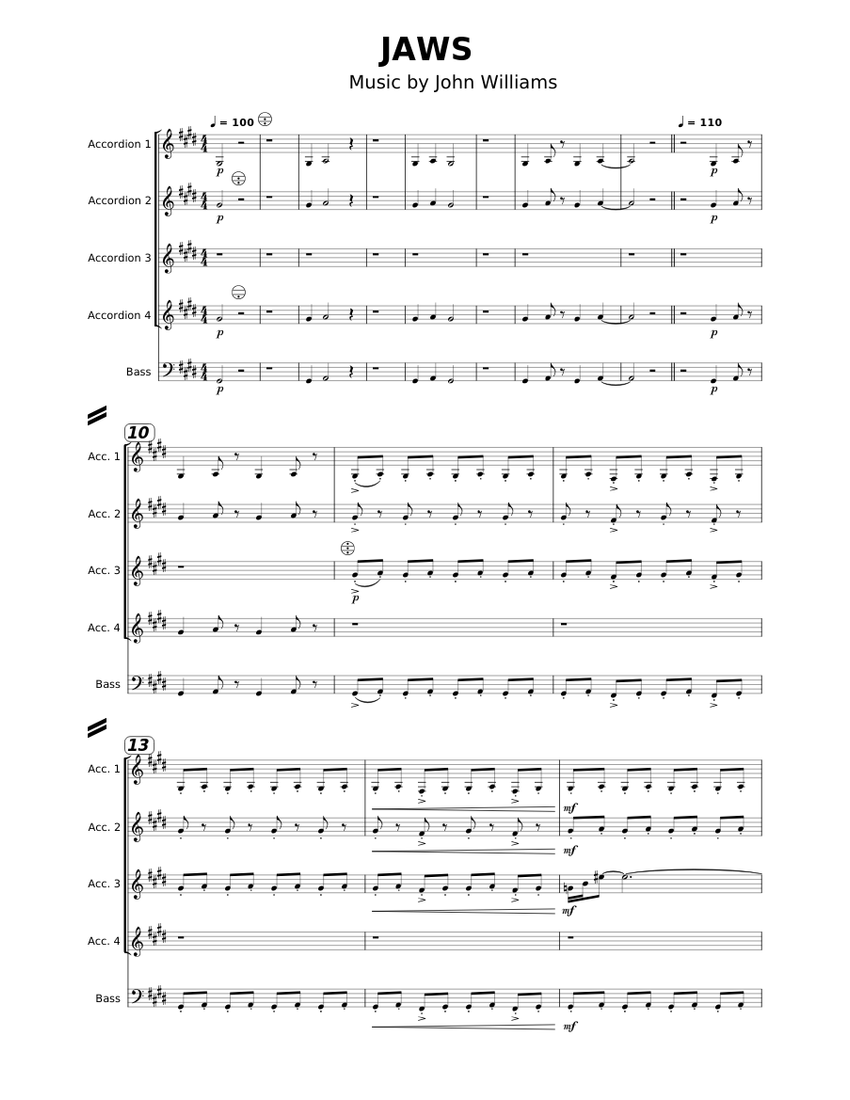 Jaws – John Williams / Accordion orchestra Sheet Music for Accordion ...