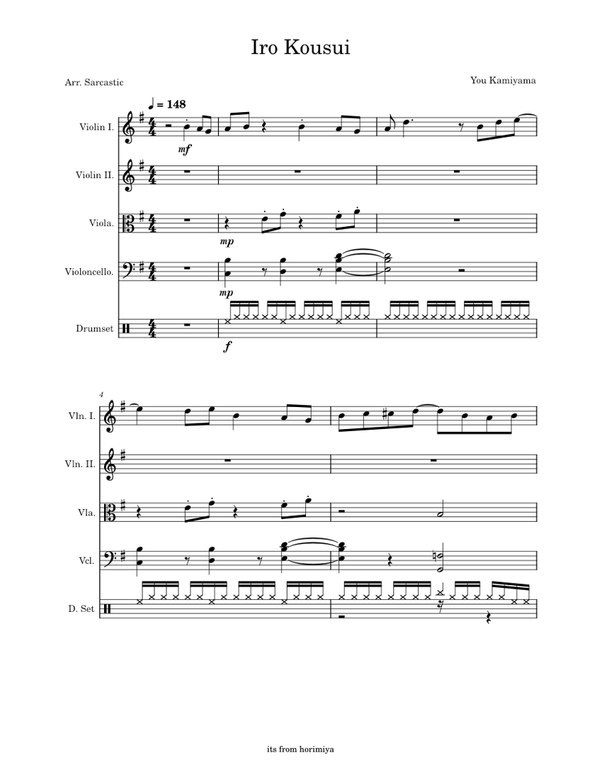 Iro Kousui – You Kamiyama for String Orchestra Sheet music for Drum group, Strings group (String ...