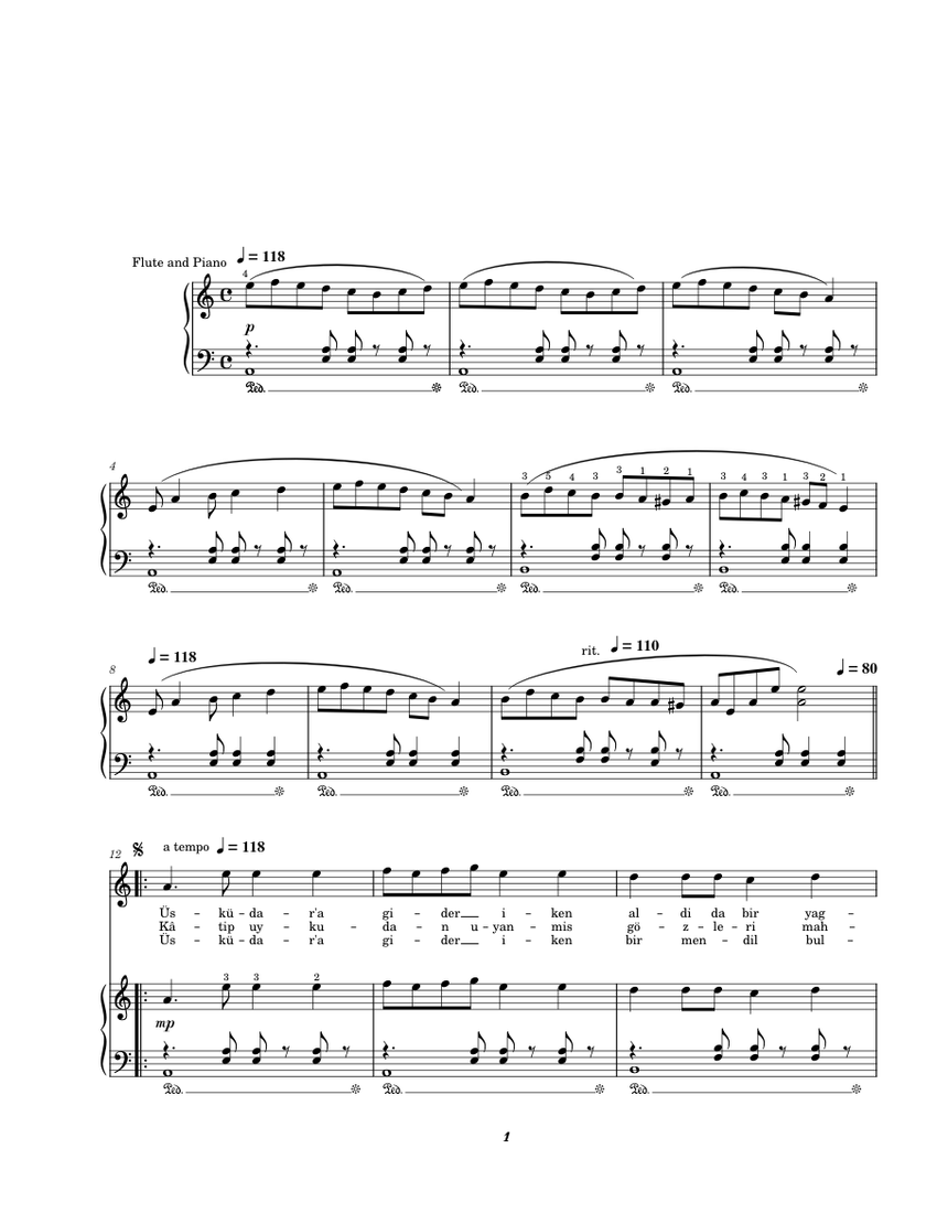 Uskudar'a Gider Iken - Turkish folk song Sheet Music for Piano, Vocals (Piano-Voice) | MuseScore.com
