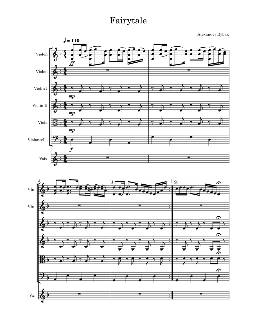 Fairytale – Alexander Rybak Fairytale Sheet Music for Vocals, Violin ...
