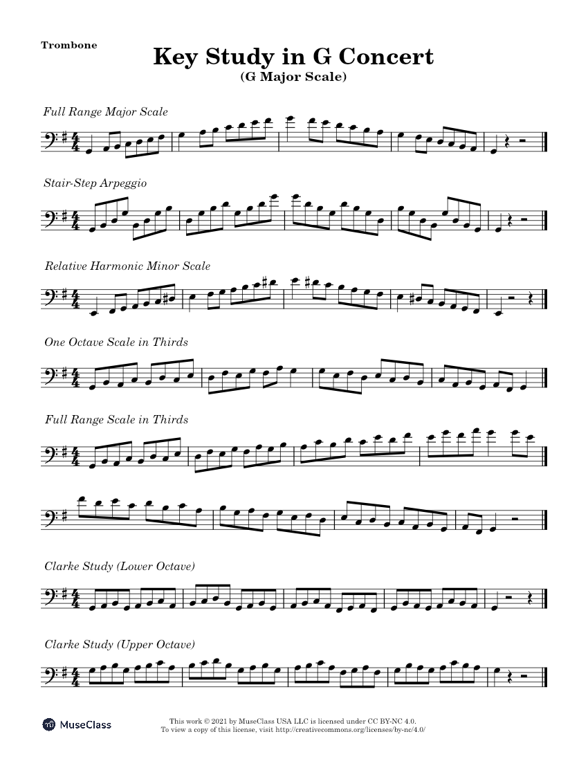 Key Study in G Major for Trombone Sheet Music for Trombone (Solo ...