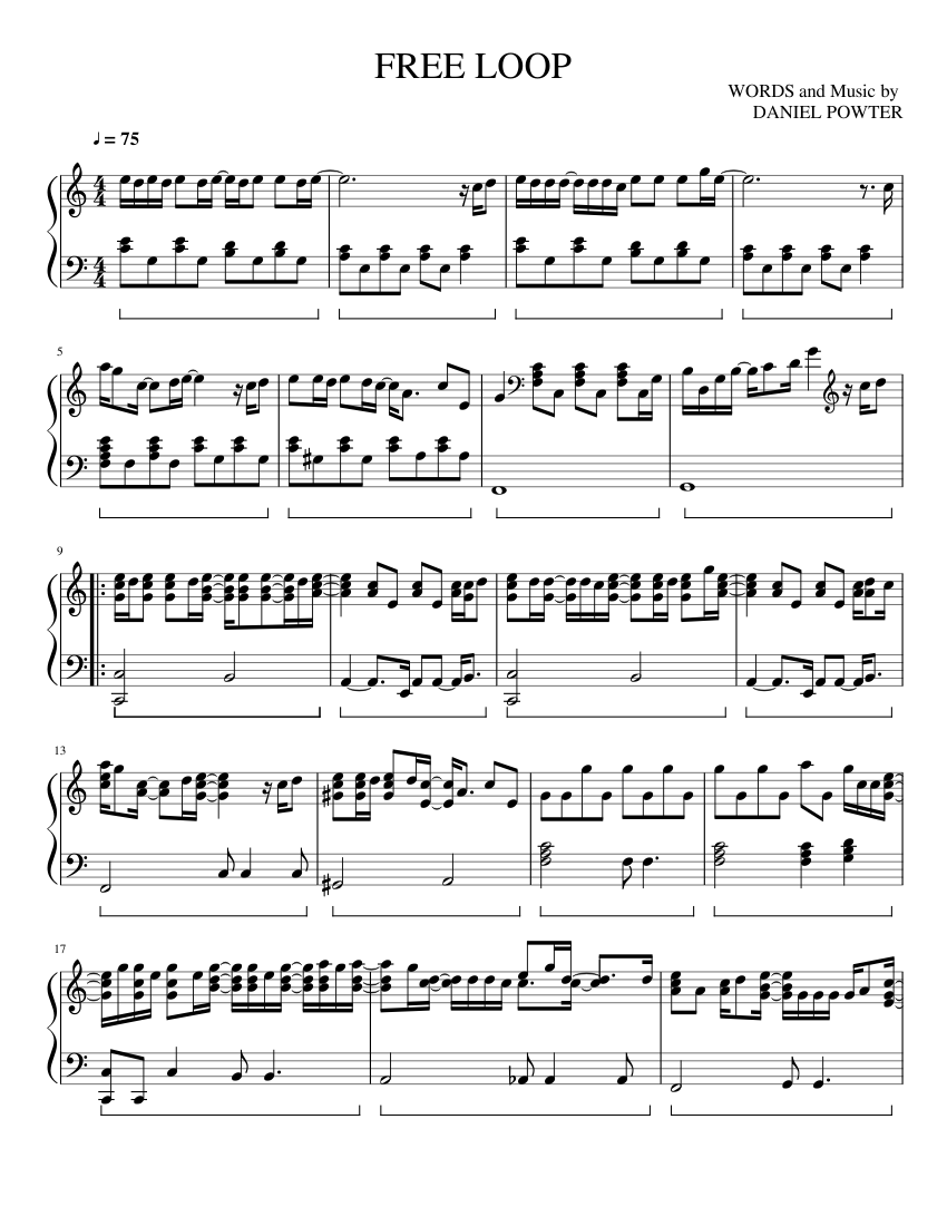 Free loop – Daniel Powter FREE LOOP Sheet Music for Piano (Solo ...