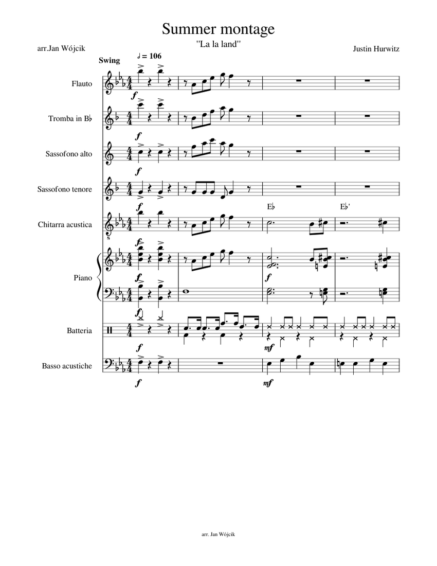 Summer montage Sheet Music with Chords for Piano, Flute, Saxophone alto ...