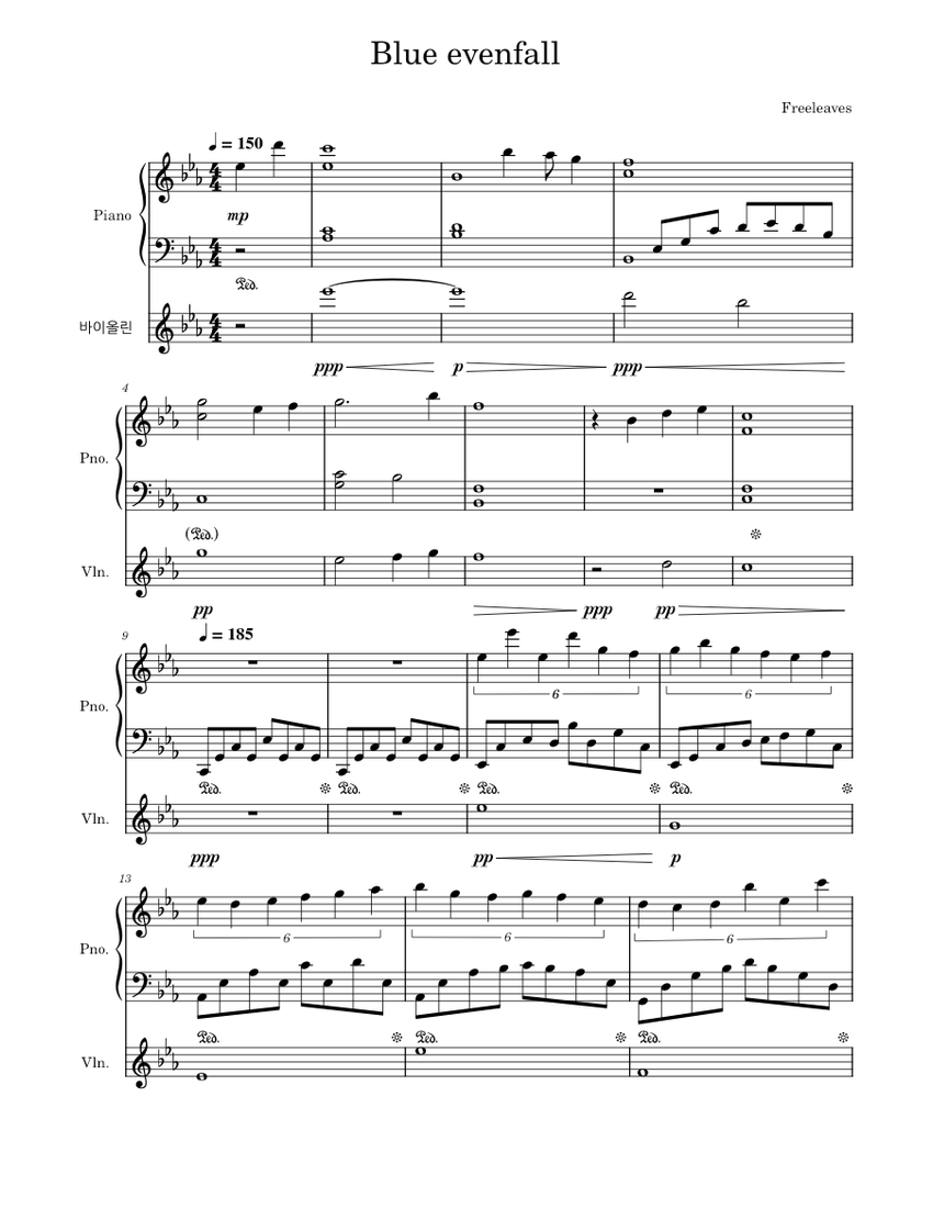 Blue evenfall (Deemo ver 3.8/-Reborn-) Sheet music for Piano, Violin (Solo) | Musescore.com
