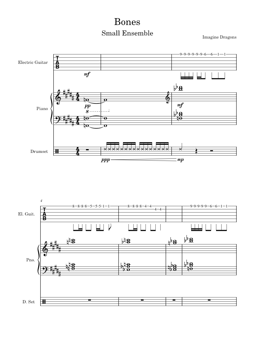 Bones – Imagine Dragons Bones Small Ensemble Sheet Music and Tab for ...