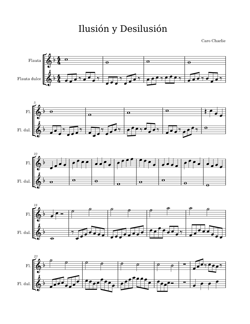 Ilusión y Desilusión Sheet music for Flute, Recorder (A Capella) | Musescore.com