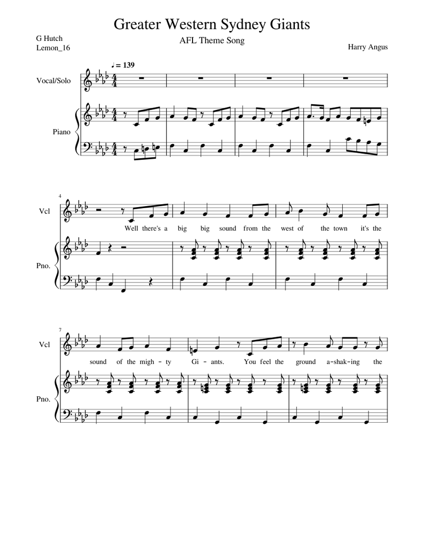 GWS Giants Sheet Music for Piano, Brass (other) (Solo) | MuseScore.com