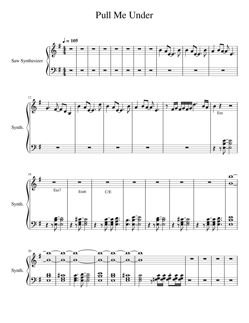Pull me under – Dream Theater Keyboard Part Sheet Music for Synthesizer ...
