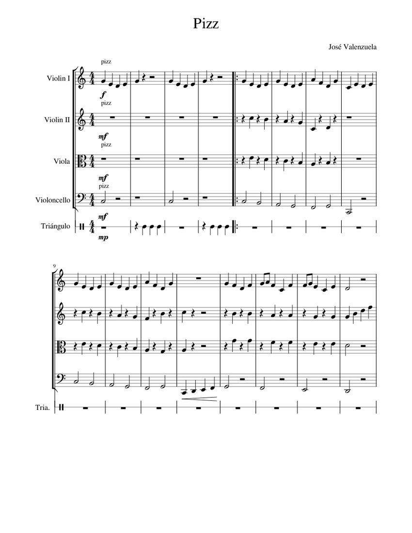 Pizz Sheet music for Violin, Viola, Cello, Triangle (Mixed Quintet ...