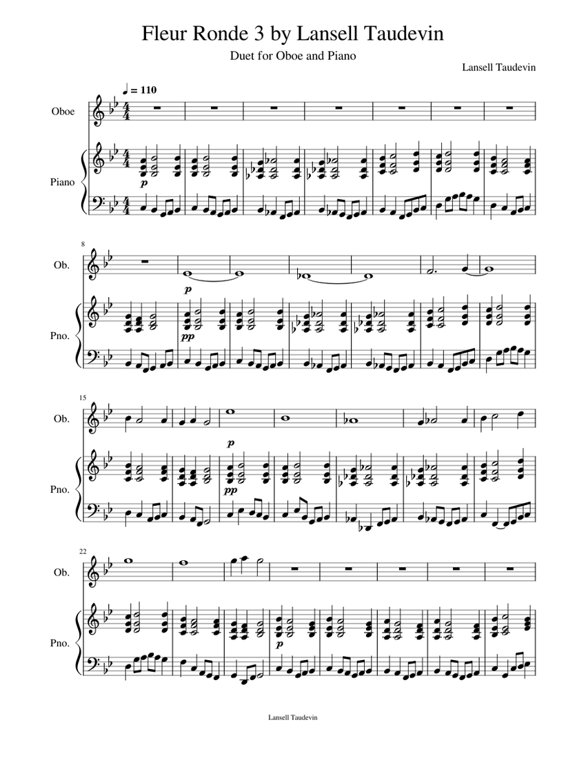 Fleur Ronde 3 by Lansell Taudevin Sheet music for Piano, Oboe (Woodwind ...