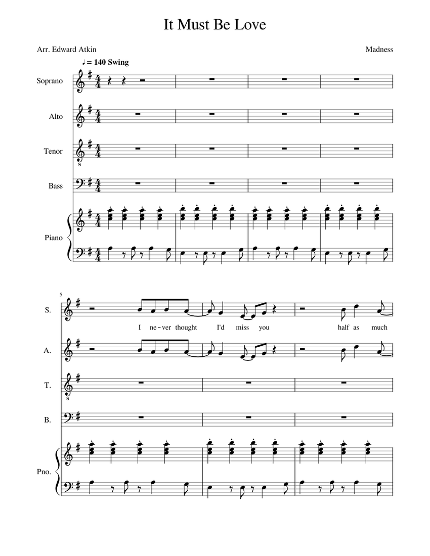 It Must Be Love Sheet Music for Piano, Soprano, Alto, Tenor & more ...