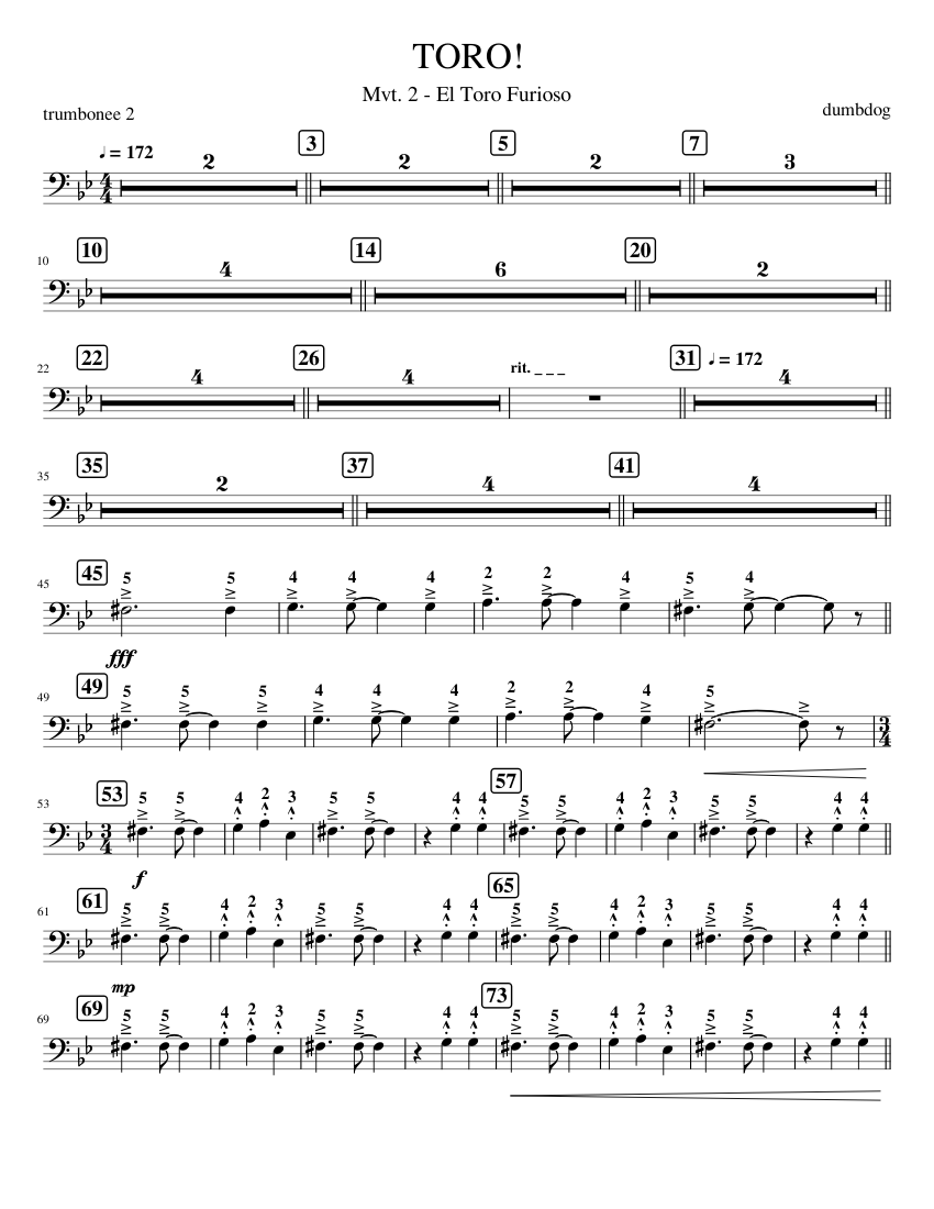 [Trombone 2] TORO! (SV): Mvt. 2 - El Toro Furioso Sheet music for ...