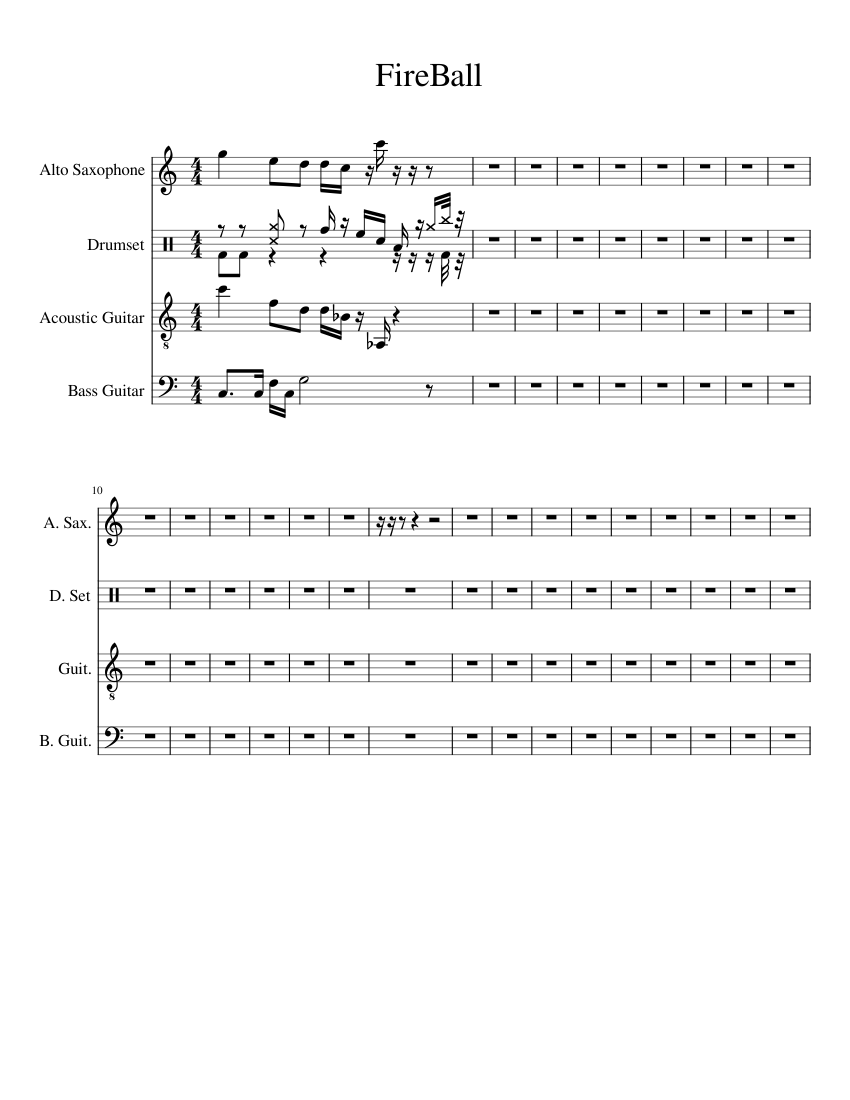 Fireball arranged for randomness Sheet music for Saxophone alto, Guitar ...