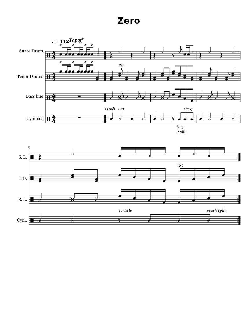Zero Sheet music for Snare drum, Crash, Tenor drum, Bass drum (Marching ...