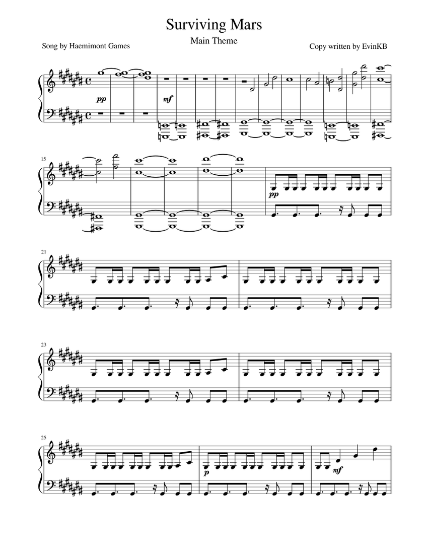 Surviving Mars Main Theme Sheet Music for Piano (Solo) Easy | MuseScore.com