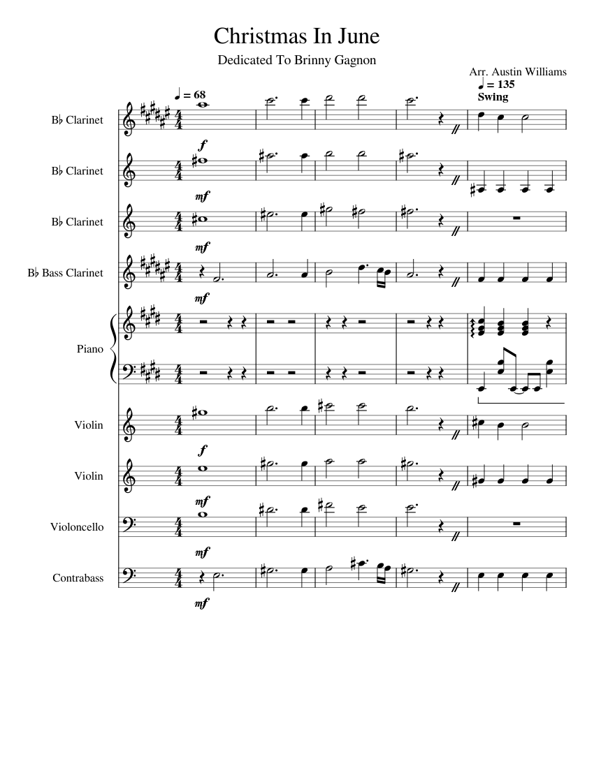 Christmas In June Sheet Music for Piano, Clarinet in b-flat, Clarinet ...