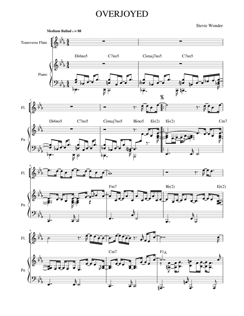OVERJOYED - Flute & Piano Sheet Music with Chords for Piano, Flute ...