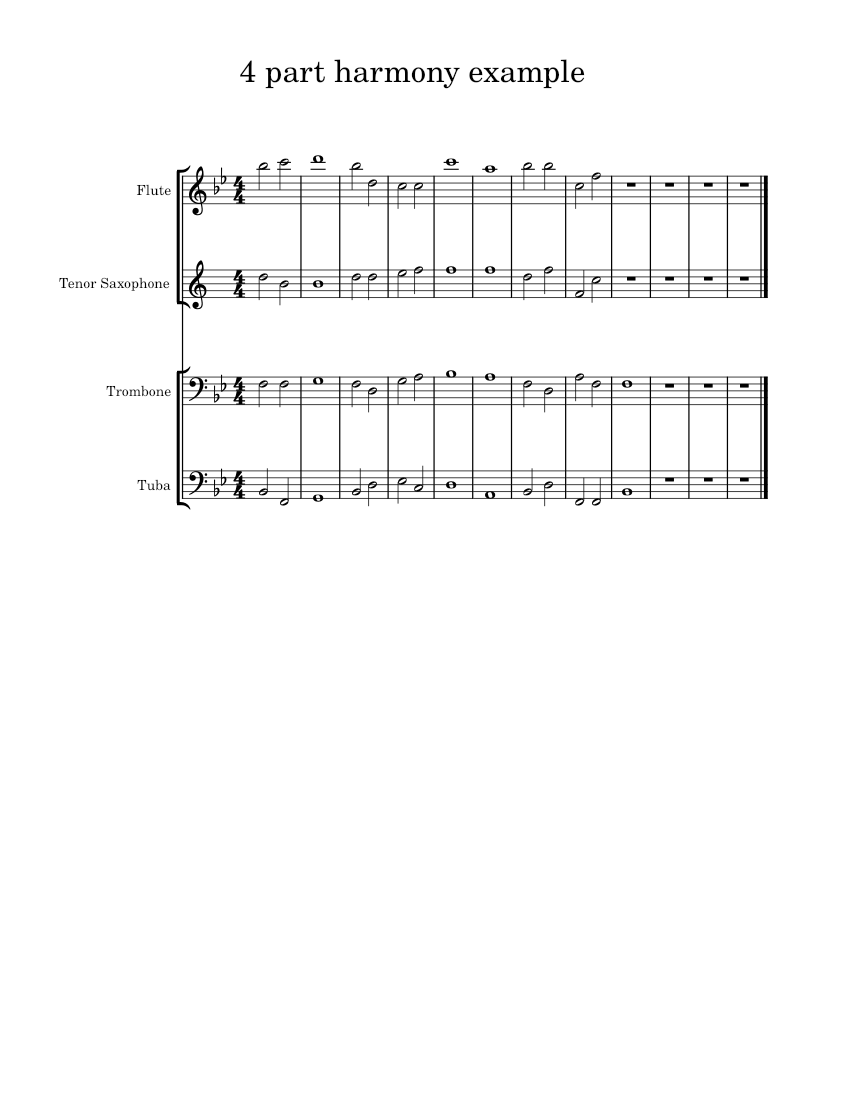 4 part harmony example Sheet music for Trombone, Tuba, Flute, Saxophone ...