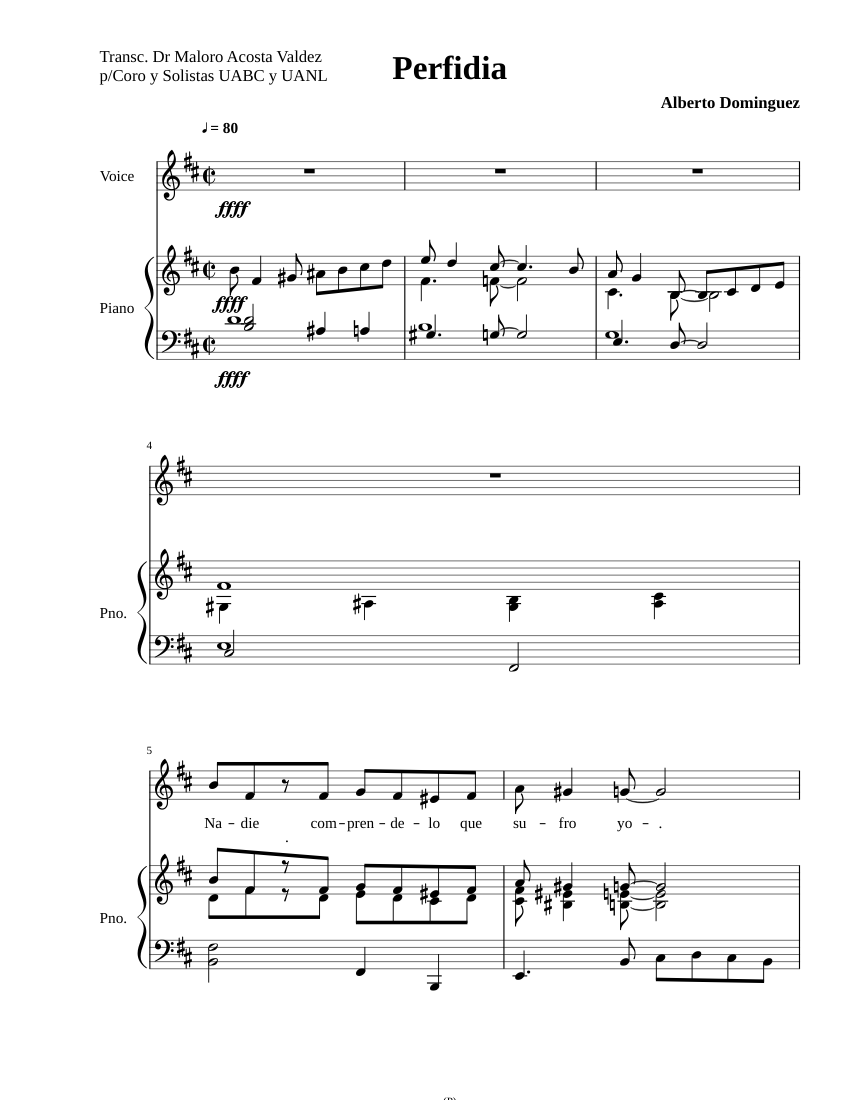 Perfidia Bar Mezz Re VOZ 20 Sheet music for Piano, Voice (other) (Piano ...