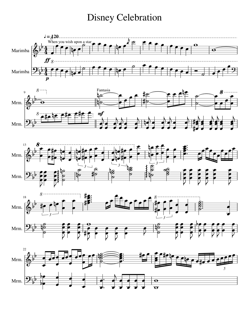 Disney Celebration Sheet music for Marimba (Percussion Duet ...