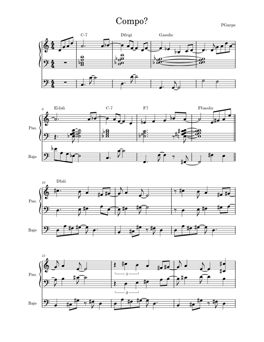 compo Sheet music for Piano, Bass guitar (Mixed Duet) | Musescore.com