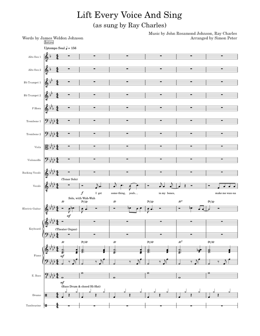 Lift Every Voice And Sing – John R. Johnson Sheet Music with Chords for ...