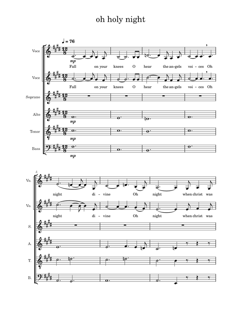 oh holy night Sheet music for Soprano, Alto, Tenor, Bass voice & more ...